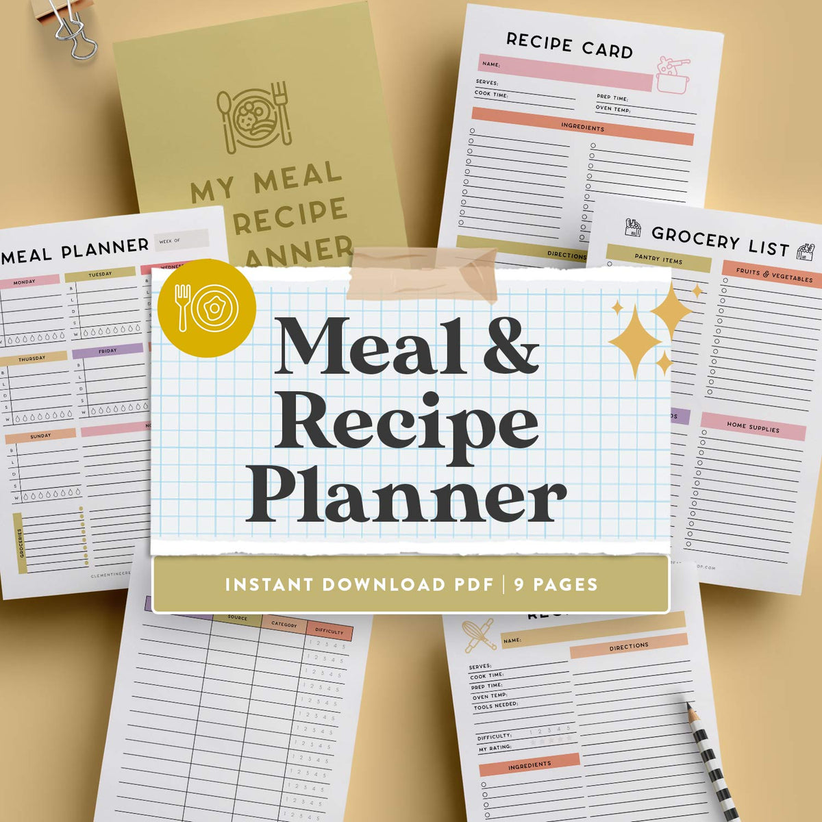 Meal and Recipe Planner Template (PDF Download) – Clementine Creative