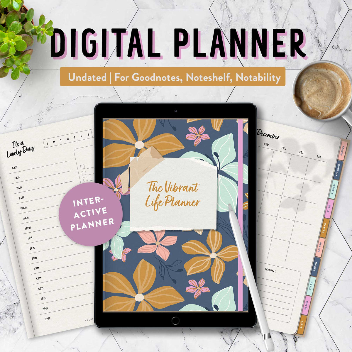 Floral Undated Digital Life Planner | iPad Planner for Goodnotes, Note ...