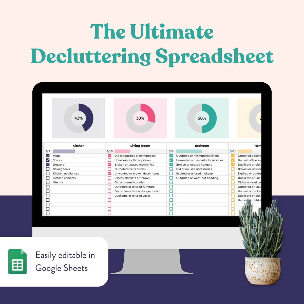 Decluttering Checklist Google Sheets Spreadsheet – Clementine Creative