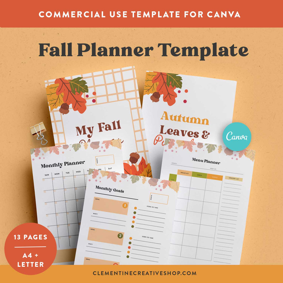 Autumn Planner Template for Canva (Commercial Use) – Clementine Creative