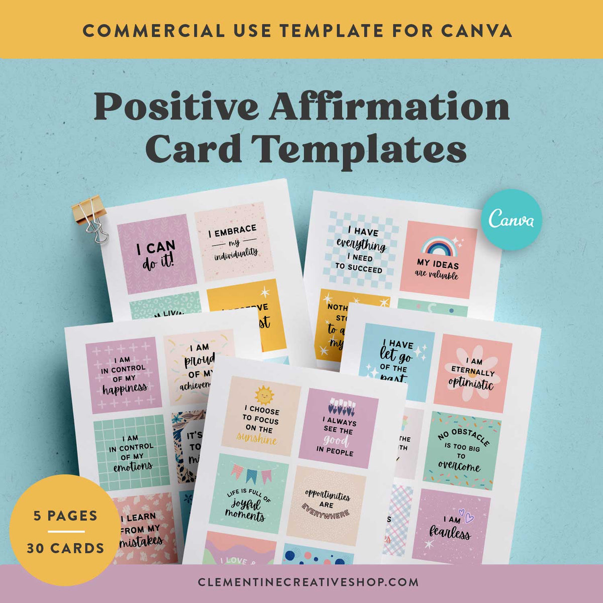 Positive Affirmation Cards Template for Canva (Commercial Use ...
