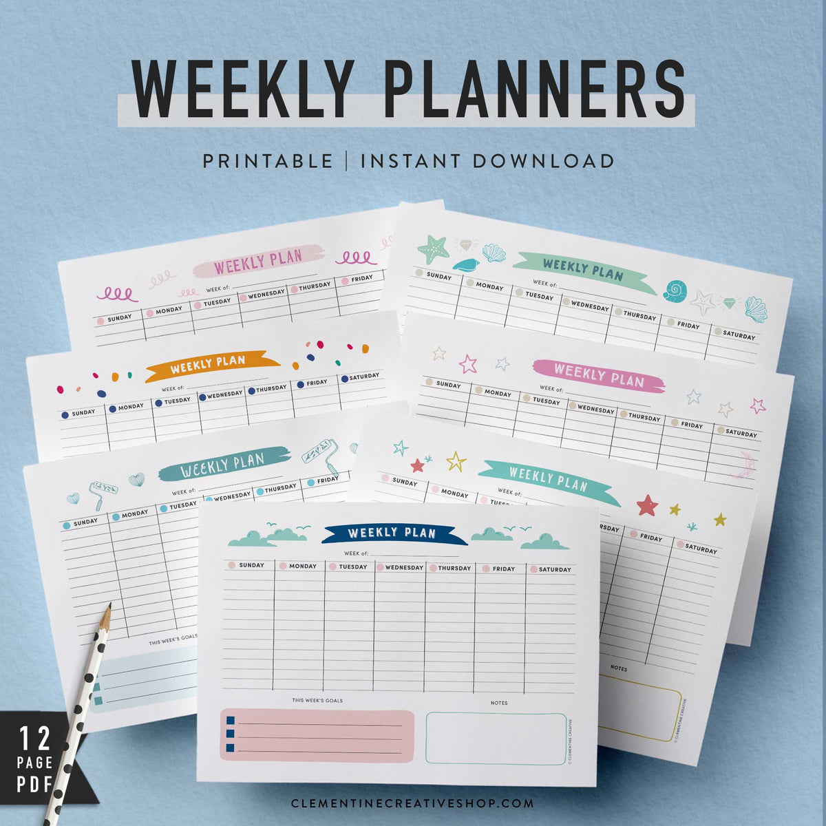 Printable Weekly Planners - Horizontal (12 Designs) – Clementine Creative